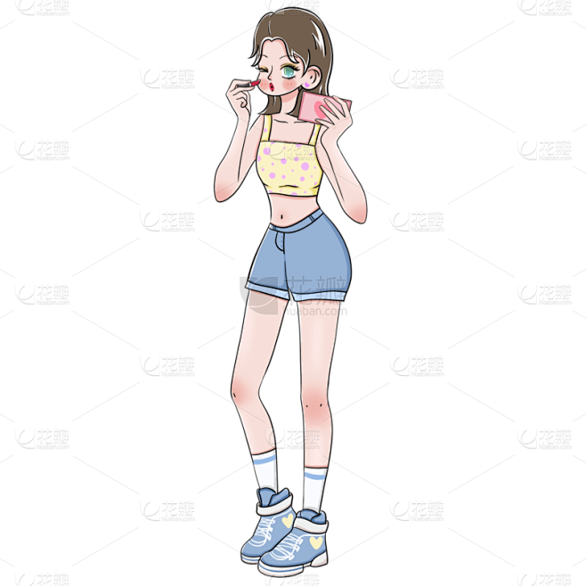 手绘 护肤美妆少女人物插画贴纸10