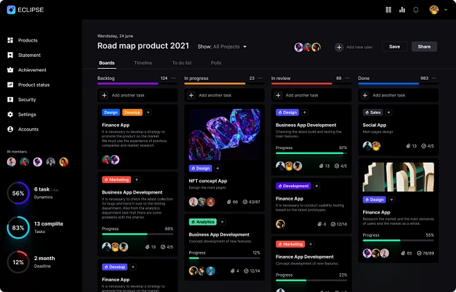 Eclipse 深色和浅色UI套件仪表盘管理员后台模板Figma格式PC+APP-花瓣网