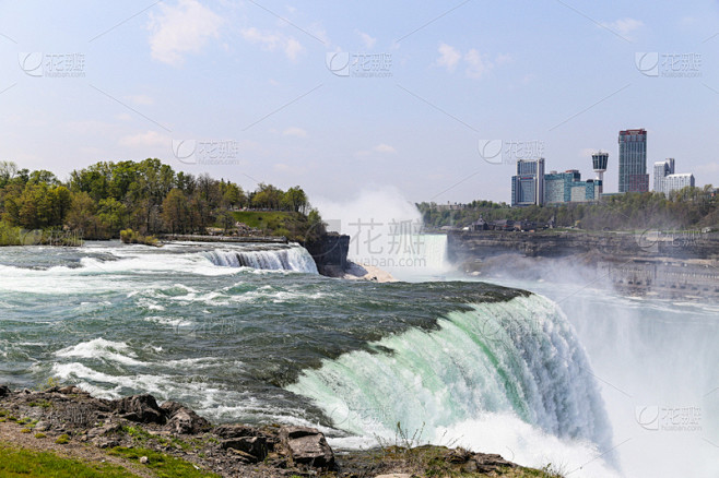 尼亚加拉瀑布,美国,加拿大,在之间,水平画幅,瀑布,无人,尼亚加拉河,户外,北美