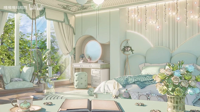 【花园卧室】动态4色直播间背景vup场景+UI_哔哩哔哩_bilibili-花瓣网