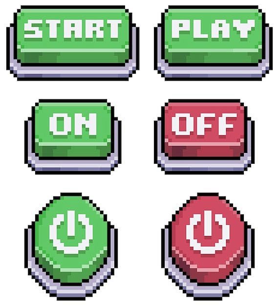 Premium Vector | Pixel art game buttons start play on off icon for 8bit game on white background ...