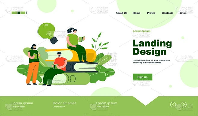 快乐的小学生阅读书籍平面矢量插图素材-花瓣网