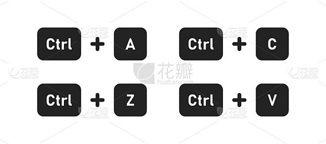 Ctrl z, c, a, v按钮。键盘图标。复制和过去的概念符号在矢量平面