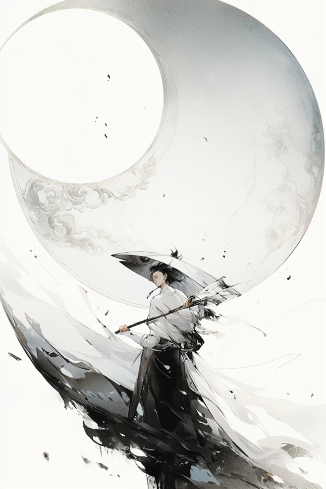 古风少年水墨武侠剑客插画-花瓣网