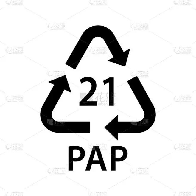 纸回收代码PAP 21，无波纹纤维板，谷类和零食盒符号，生态回收标志，识别码，包装废物黑色填充向量图-花瓣网