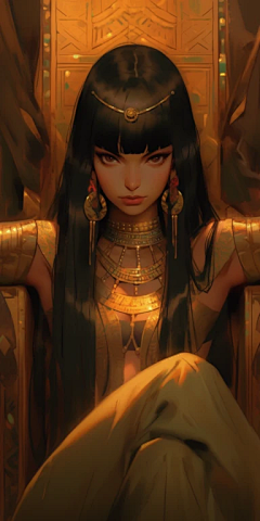 digital illustration, photo realism, low angle, queen cleopatra, throne ...