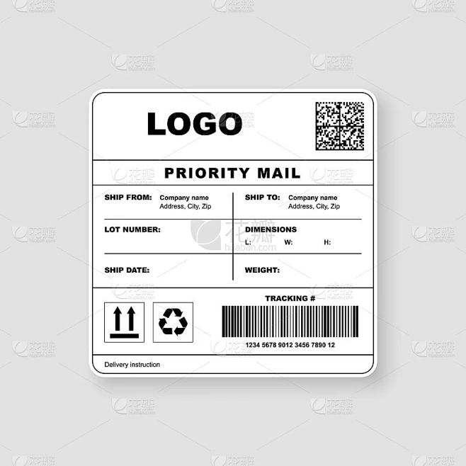 Realistic shipping label priority mail template素材-花瓣网