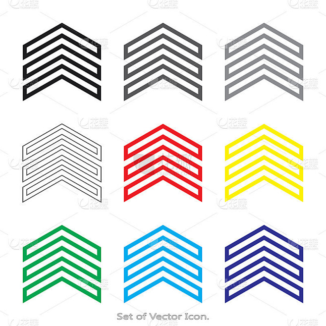 Arrow Set icons with nine Color Variations of flat