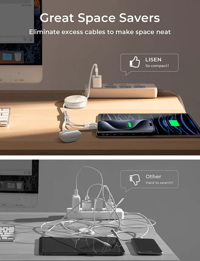 Amazon.com: LISEN 60W/3.5A Multi Charging Cable, Retractable iPhone ...