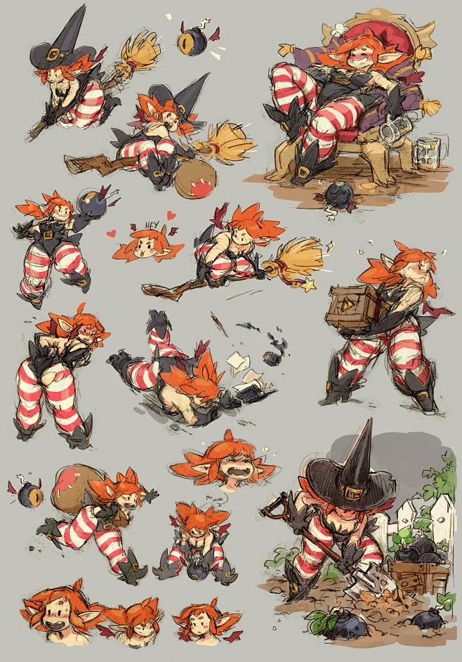 Bomb Witch, Anaïs Maamar : Character posing sheet for fun图片_原画—角色设计图片素材-花瓣网