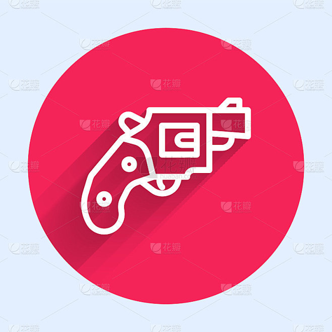 White line Small gun revolver icon isolated with l