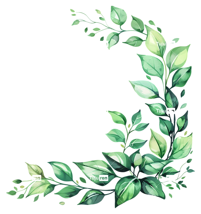 边框叶绿色植物叶子花圈树枝-绿色植物花圈被藤蔓包围-花瓣网
