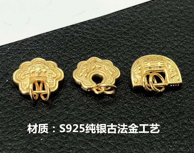 S925纯银镀金如意锁双喜吊坠古法厚金精致版编织手绳脚链DIY配件-淘宝网-花瓣网