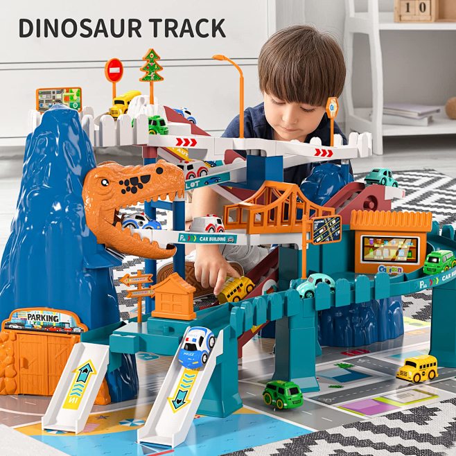 Amazon.com: TEMI Boys Race Track Car Garage Parking Adventure Toy Gifts ...