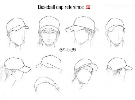 #绘画学习# 漫画必备配饰【棒球帽】的参考，无论是带着还是丢下的样式都有~参考学习吧~（图源：tumblr.com 作者：simonist）-花瓣网