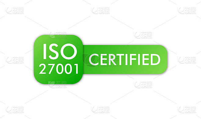 ISO 27001认证徽章，图标。认证盖章。平面设计向量