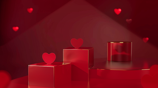 ls7623_Red_background_gold_and_red_color_scheme_three_cube_disp ...