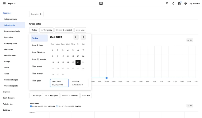 Square:Reports: Sales trends-时间筛选样式:时间可编辑状态-花瓣网