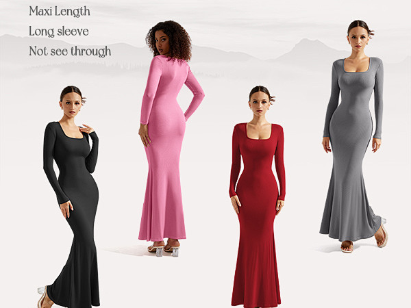 ribbed seamless square neck maxi dresses new