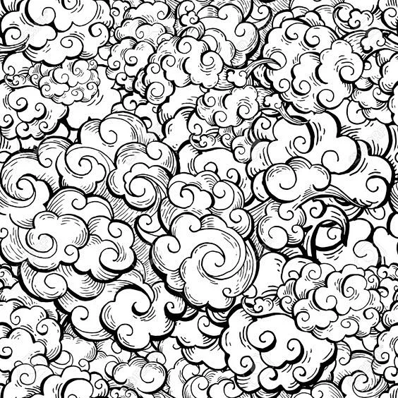 Chinese Clouds Hand Drawn Vector Seamless Pattern. Japanese ...-花瓣网