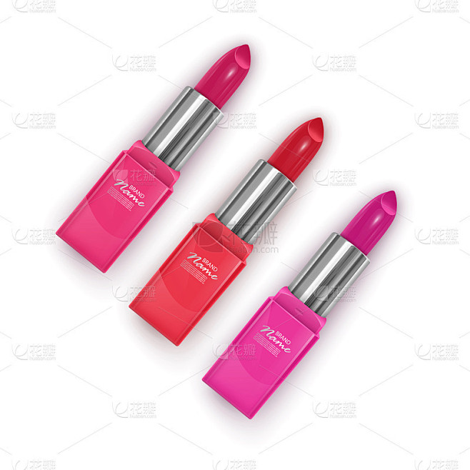 Set Realistic lipsticks with bright colors on whit