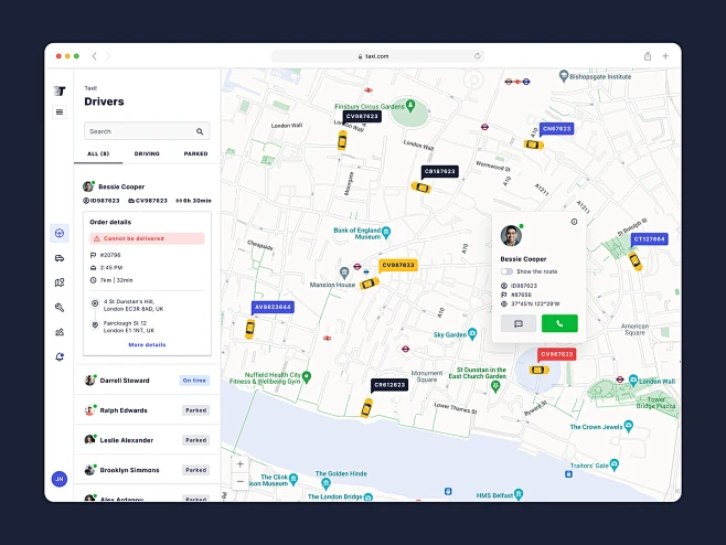 Taxi manager - web app analytics city driver fleet gps inventory ...