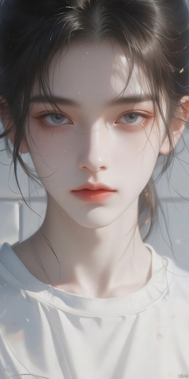 HTHF a close-up shot of a young Asian woman's face is seen in a mirror ...