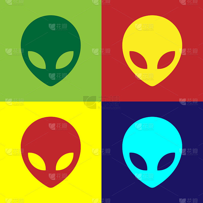 Color Alien icon isolated on color backgrounds. Ex