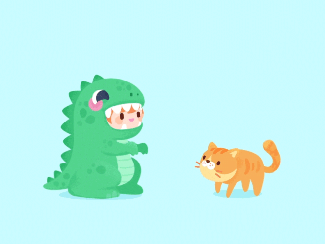Have fun practice motion cute dinosaur cat illustation-花瓣网