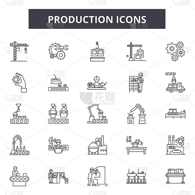 Production line icons, signs set, vector. Producti素材-花瓣网