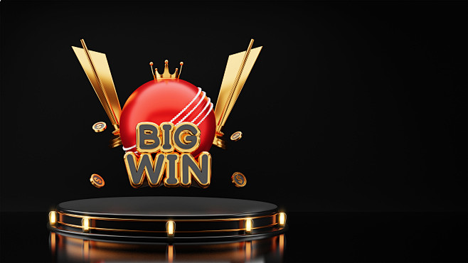 3d-big-win-text-with-red-cricket-ball-golden-crown-trophy-cups-dollar ...