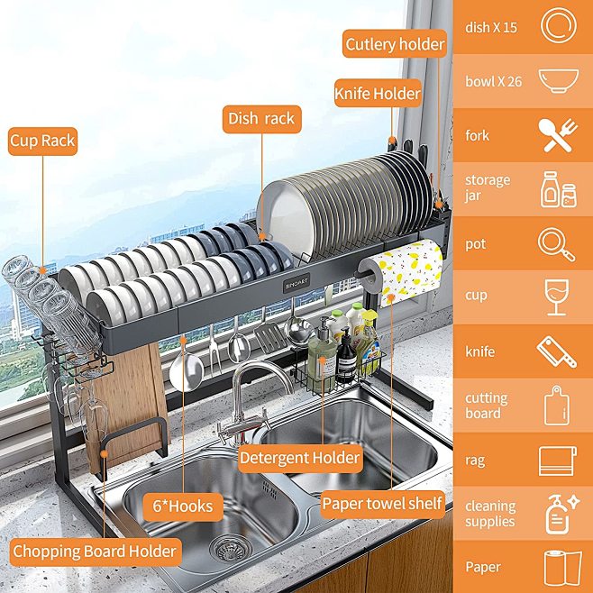 Amazon.com - SINOART Over The Sink Dish Drying Rack-Height Adjustable ...