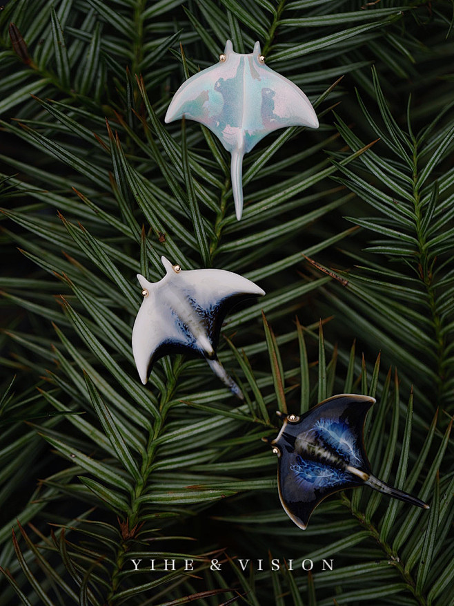 YIHE 原创设计【魔鬼鱼Manta】个性小众文艺海洋陶瓷大衣胸针礼物-淘宝网