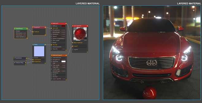 金属漆简单做法:Base金属specular上色加一点粗糙度+flake法线贴图+specular材质模拟清漆clearCoat 做法2用噪波(循环/薄片)控制金属和油漆混合一层,最后再用衰减 ...