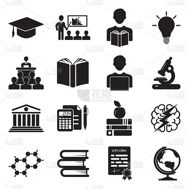 大学和学院的标志。黑色的平面设计。矢量插图。素材-花瓣网