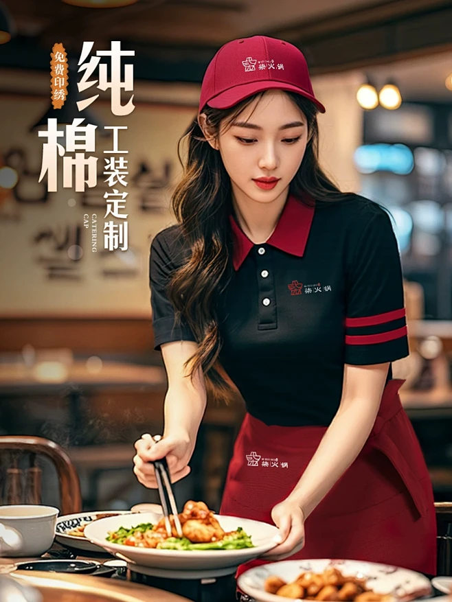 餐饮纯棉t恤工作服订做印logo夏季烤肉火锅店服务员翻领短袖工装-tmall.com天猫-花瓣网