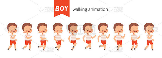 Set constructor animation walk of a little cute bo