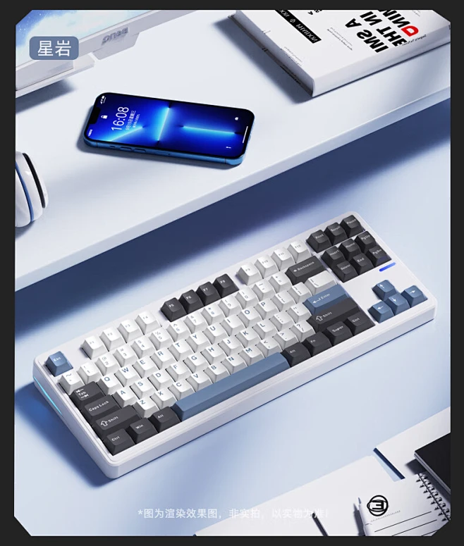 riccks芮克斯RS8无线机械键盘蓝牙2.4g有线三模客制化gasket全键热插拔线性轴游戏电竞办公电脑平板ipad外设 星岩【粉芝士轴-三 ...