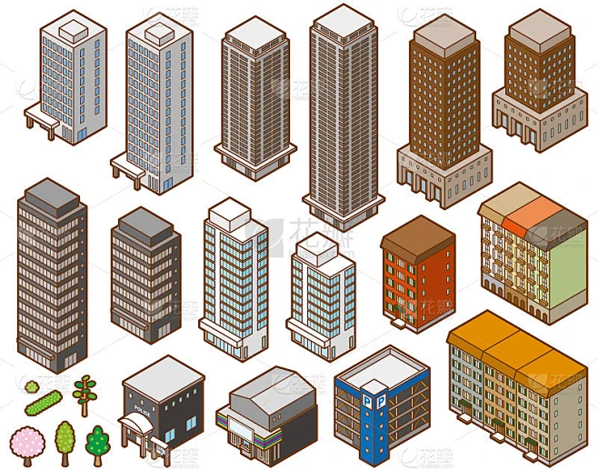 各种建筑的立体插图素材-花瓣网
