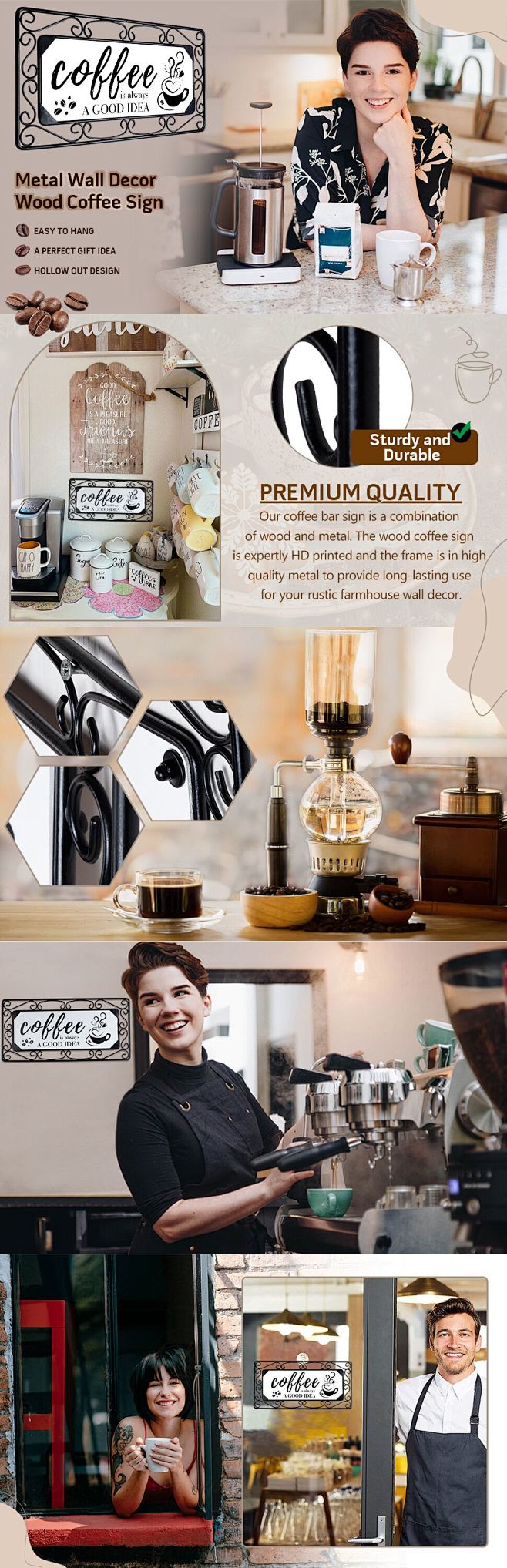 coffee sign 咖啡铁框木板 亚马逊A+