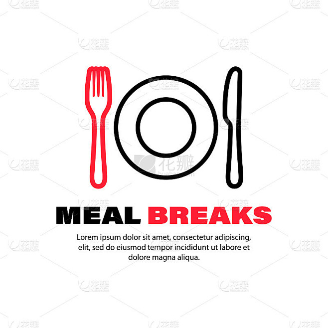 Meal breaks icon. Time break. Fork, spoon, plate.