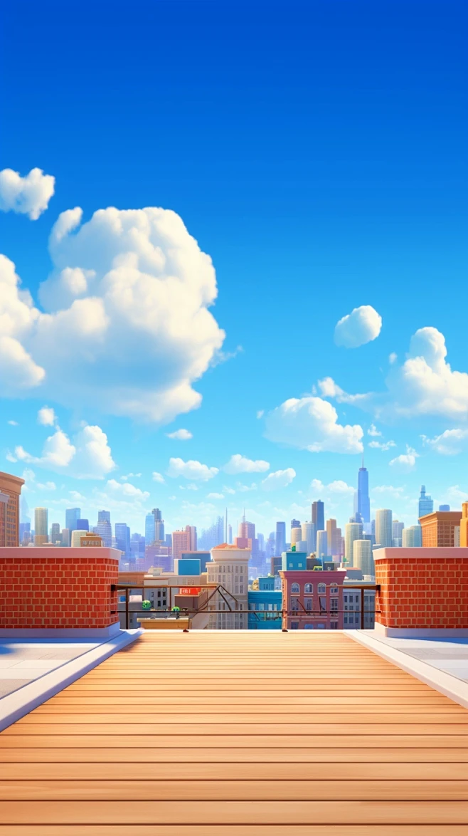 Cartoon 3d render of a building edge from roof top, mourning, sunny day ...
