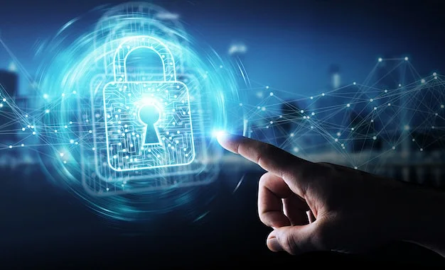 Businessman using digital padlock with data protection 3d rendering图片 ...