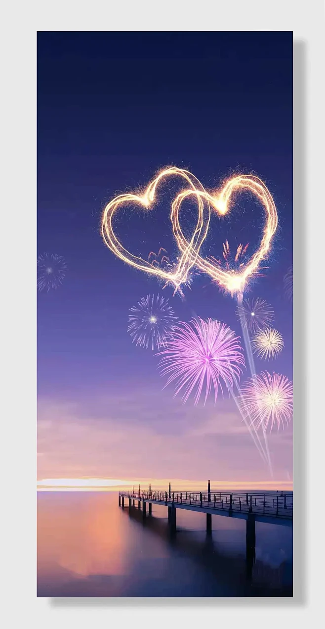 情人节爱心烟花背景海报-花瓣网