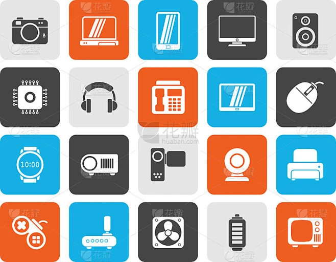 Different types of electronics icons素材-花瓣网
