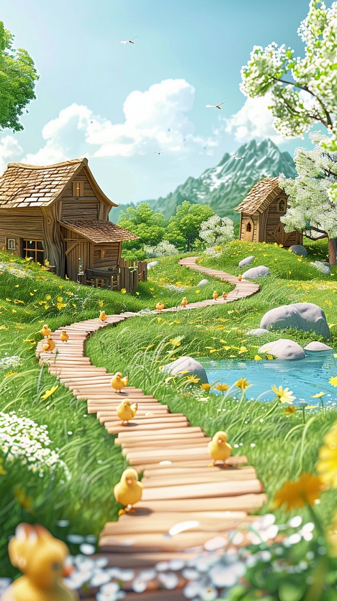 This is a beautiful outdoor scene, the sky is light blue, there are ...