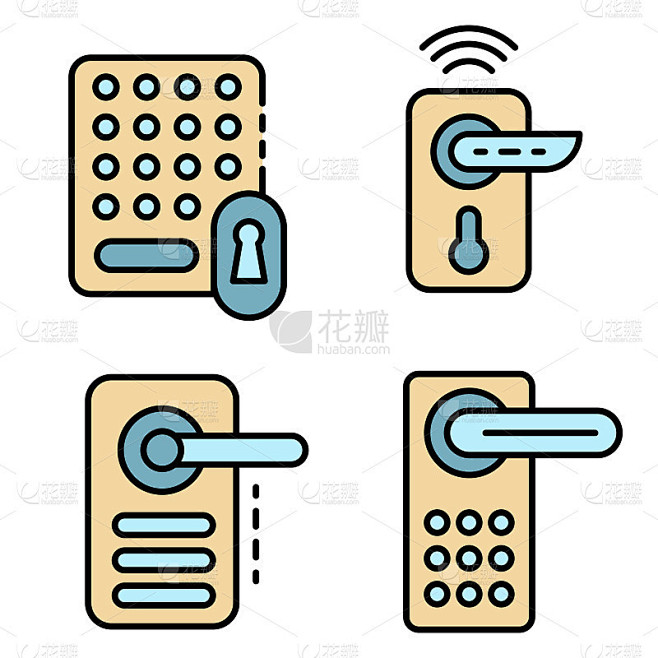 无线门锁图标设置为平面矢量