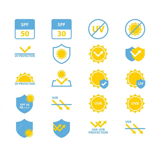Vector set of uv icons ultraviolet sunblock sun-花瓣网