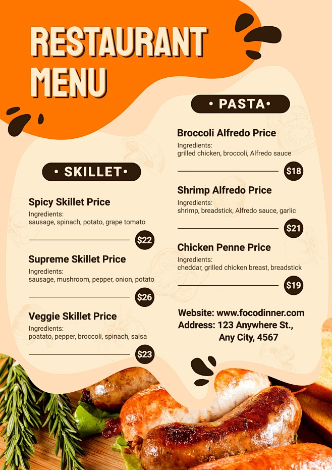 Simple Orange Color Block Pattern Restaurant Food Menu素材-花瓣网