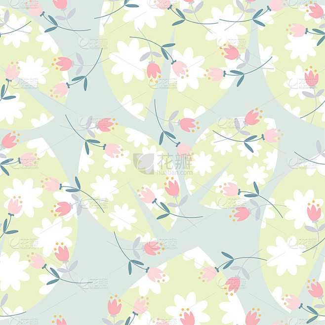 small pink flower and leaves seamless pattern